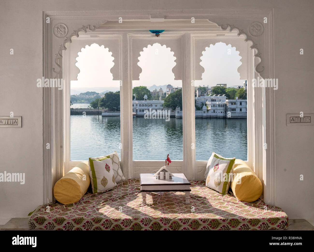 Window. Beautiful View on Pichola Lake Udaipur India Stock Photo - Alamy