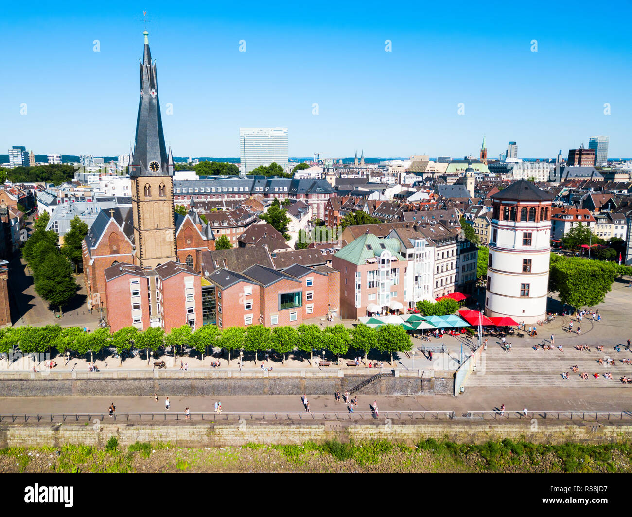St. Lambertus Church and Schlossturm castle tower in aldstadt old town ...
