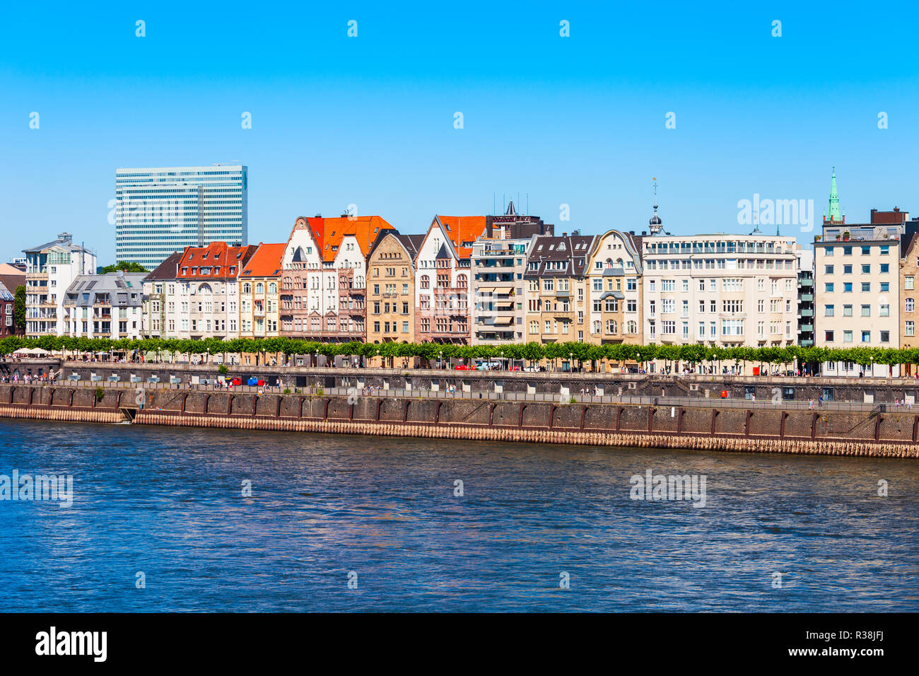 Rhine river and aldstadt old town in Dusseldorf, Germany Stock Photo ...