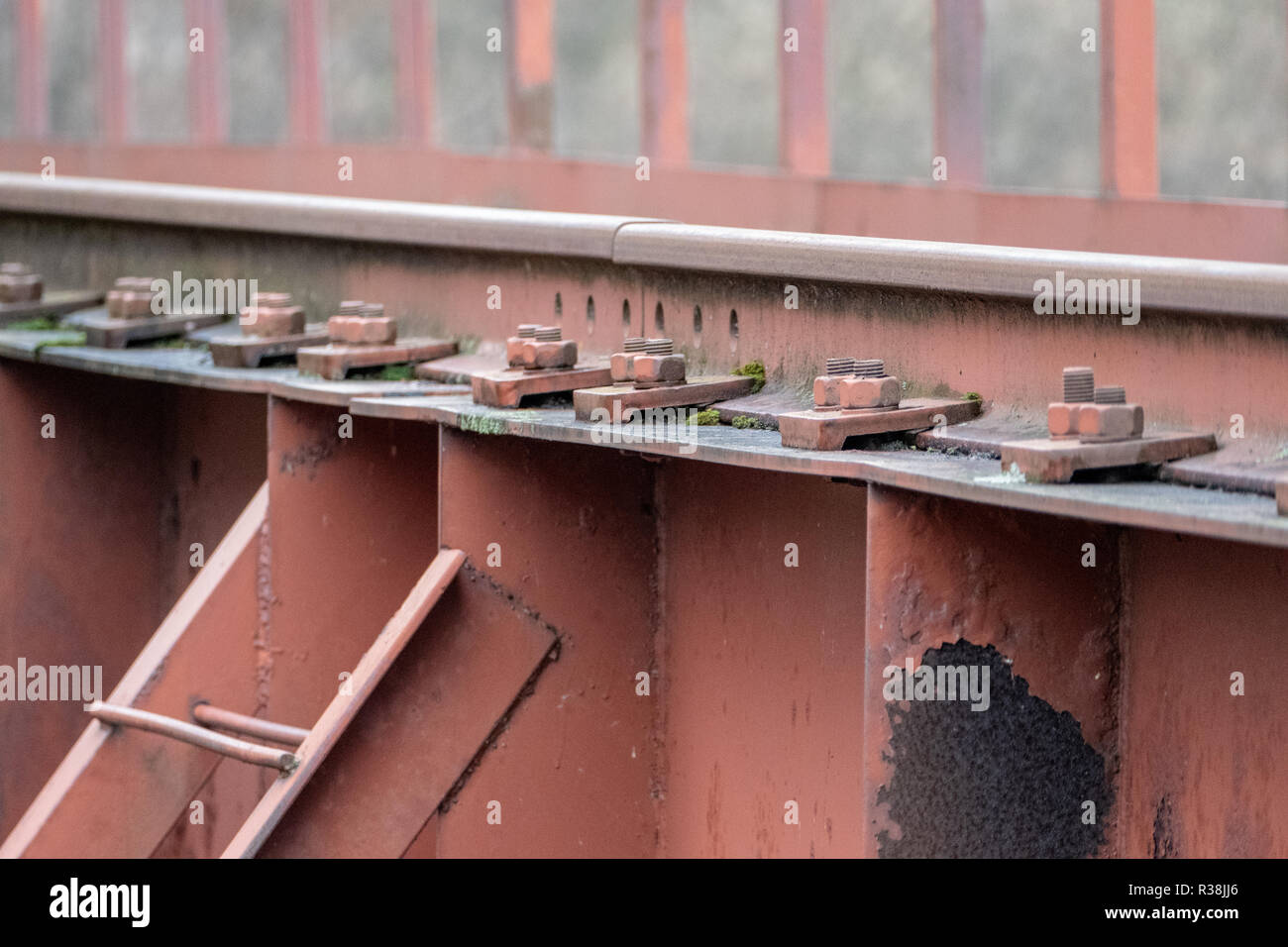 old red metal bridge over water. rusty details and close ups Stock ...