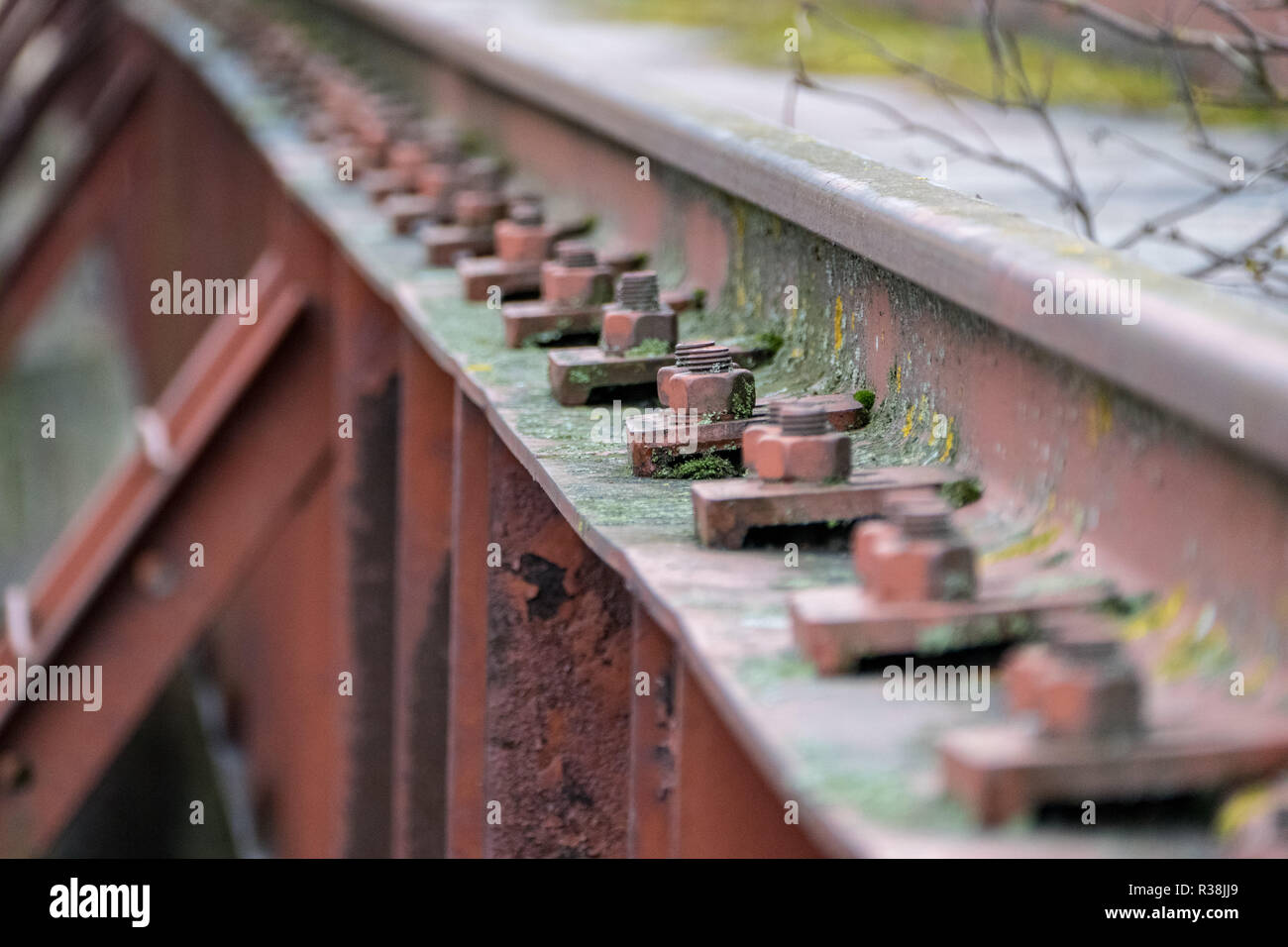 old red metal bridge over water. rusty details and close ups Stock ...