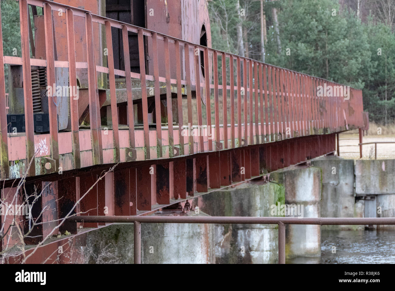 old red metal bridge over water. rusty details and close ups Stock ...