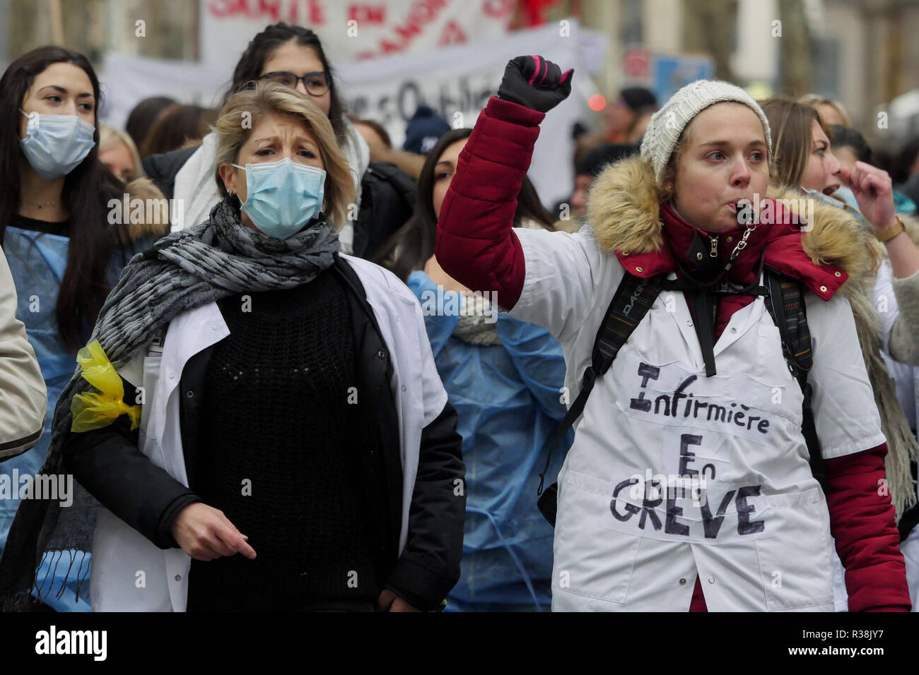 Nurses protest announced status, Lyon, France Stock Photo - Alamy