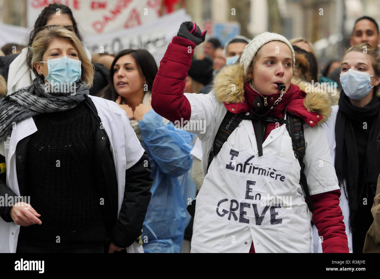 Nurses protest announced status, Lyon, France Stock Photo - Alamy