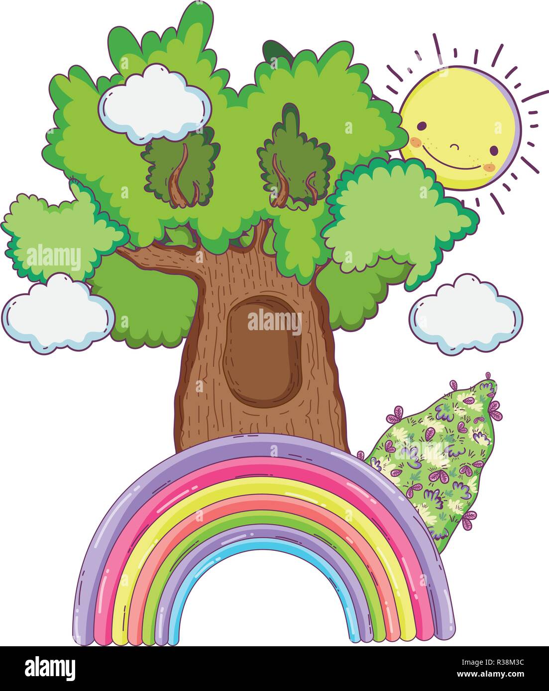cute fairytale tree with rainbow vector illustration design Stock ...