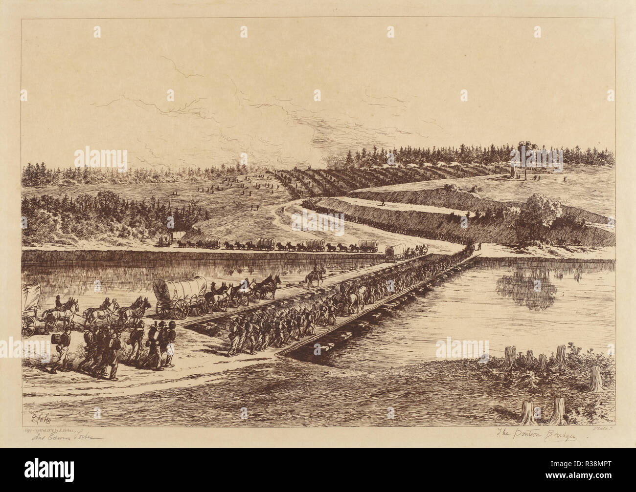 The Pontoon Bridges. Dated: 1876. Dimensions: image: 279 x 405 mm sheet ...