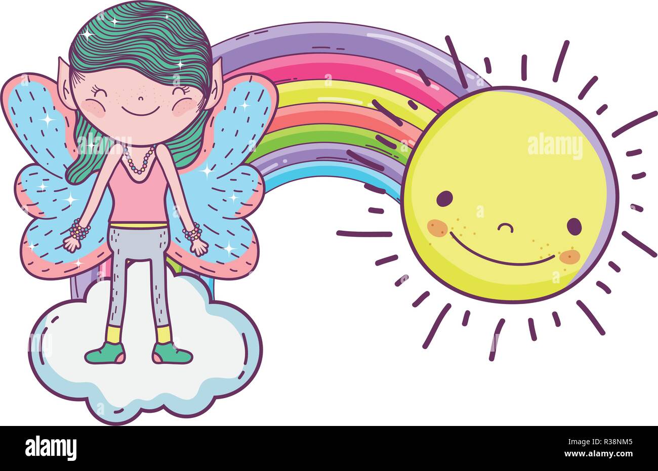 cute little fairy with rainbow and sun vector illustration design Stock ...