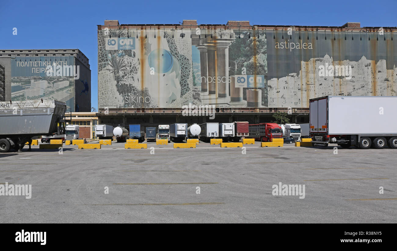 PIRAEUS, GREECE - MAY 04, 2015: Big Warehouse Building With Cargo ...