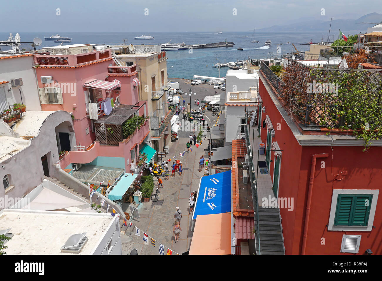 CAPRI, ITALY - JUNE 26: Marina Grande in Capri on JUNE 26, 2014. Aerial ...