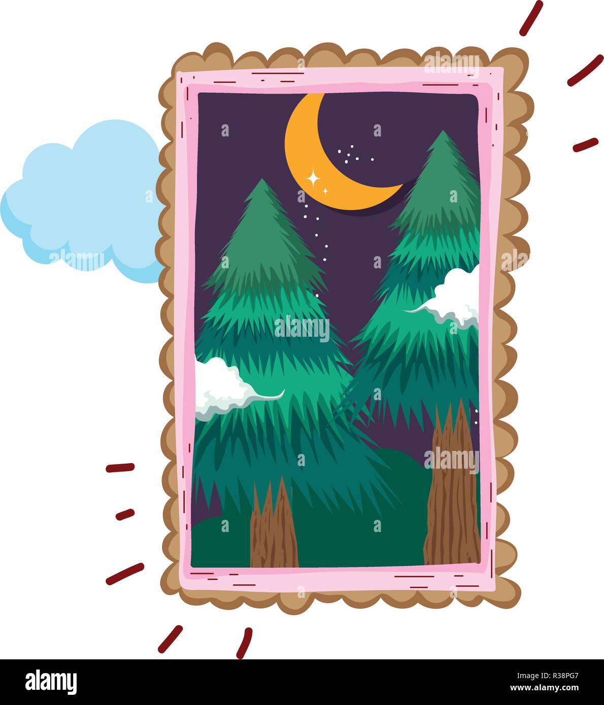 pines forest landscape in square frame on the night vector illustration ...