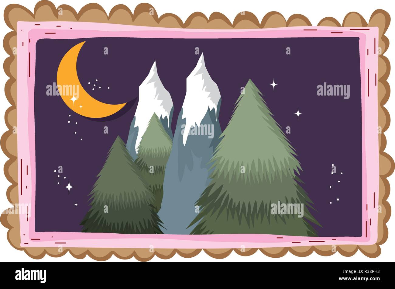 landscape with snow mountain square frame on night vector illustration ...