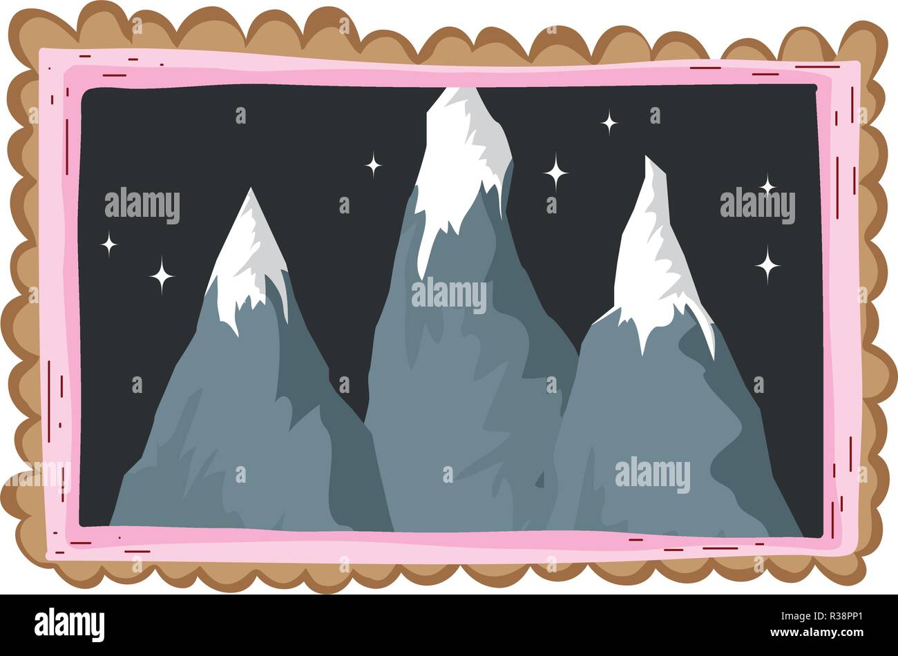 landscape with snow mountain square frame on night vector illustration ...