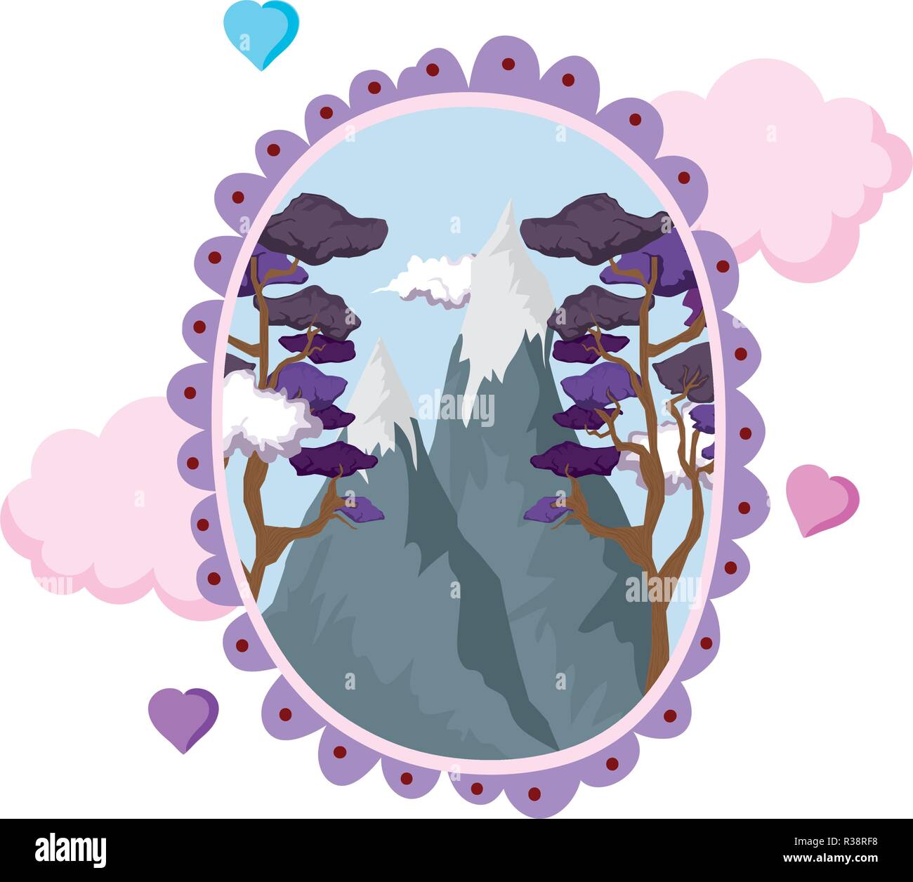 landscape with snow mountain circular frame vector illustration design ...