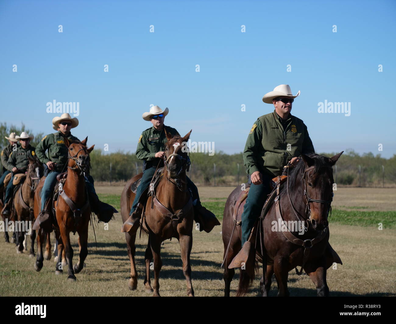 U.S. Border Patrol agents on horseback during a combined exercise in ...