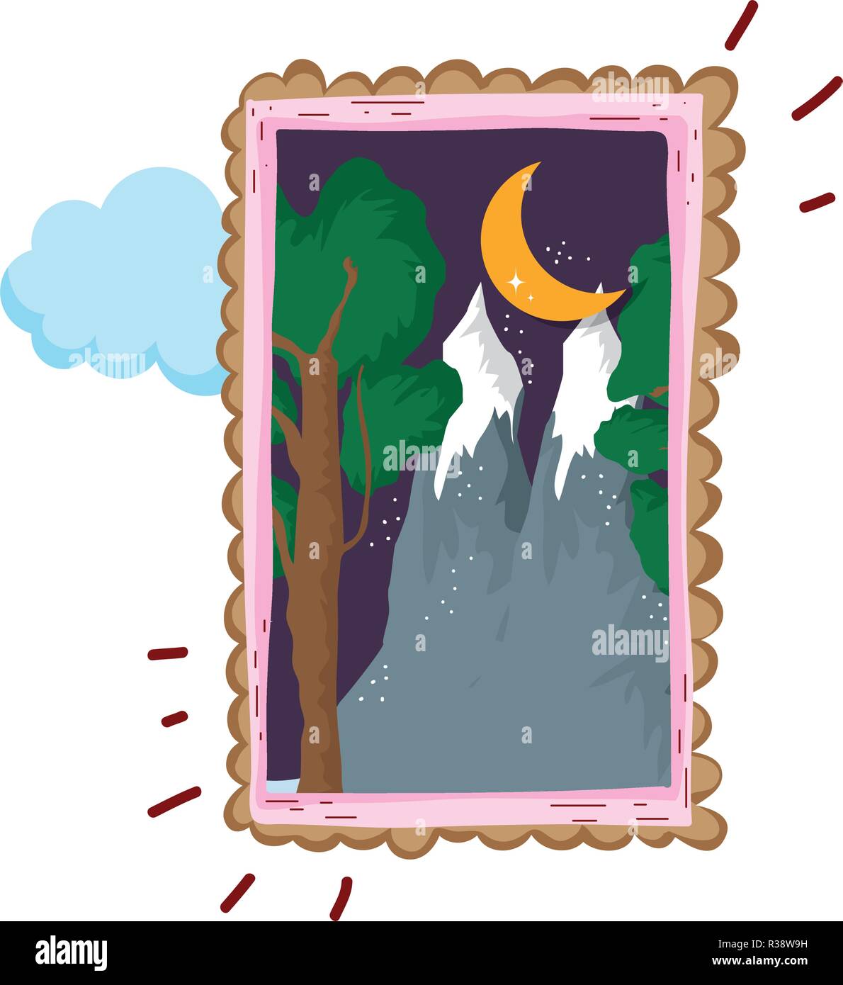 landscape with snow mountain square frame on night vector illustration ...