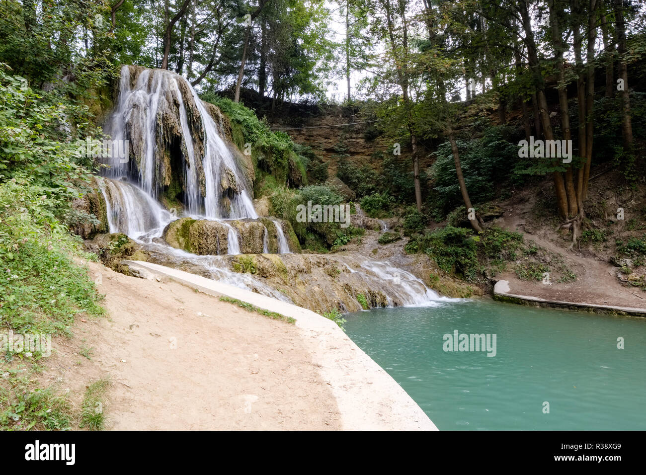 fresh clean waterfall in summer with loads of water Stock Photo - Alamy