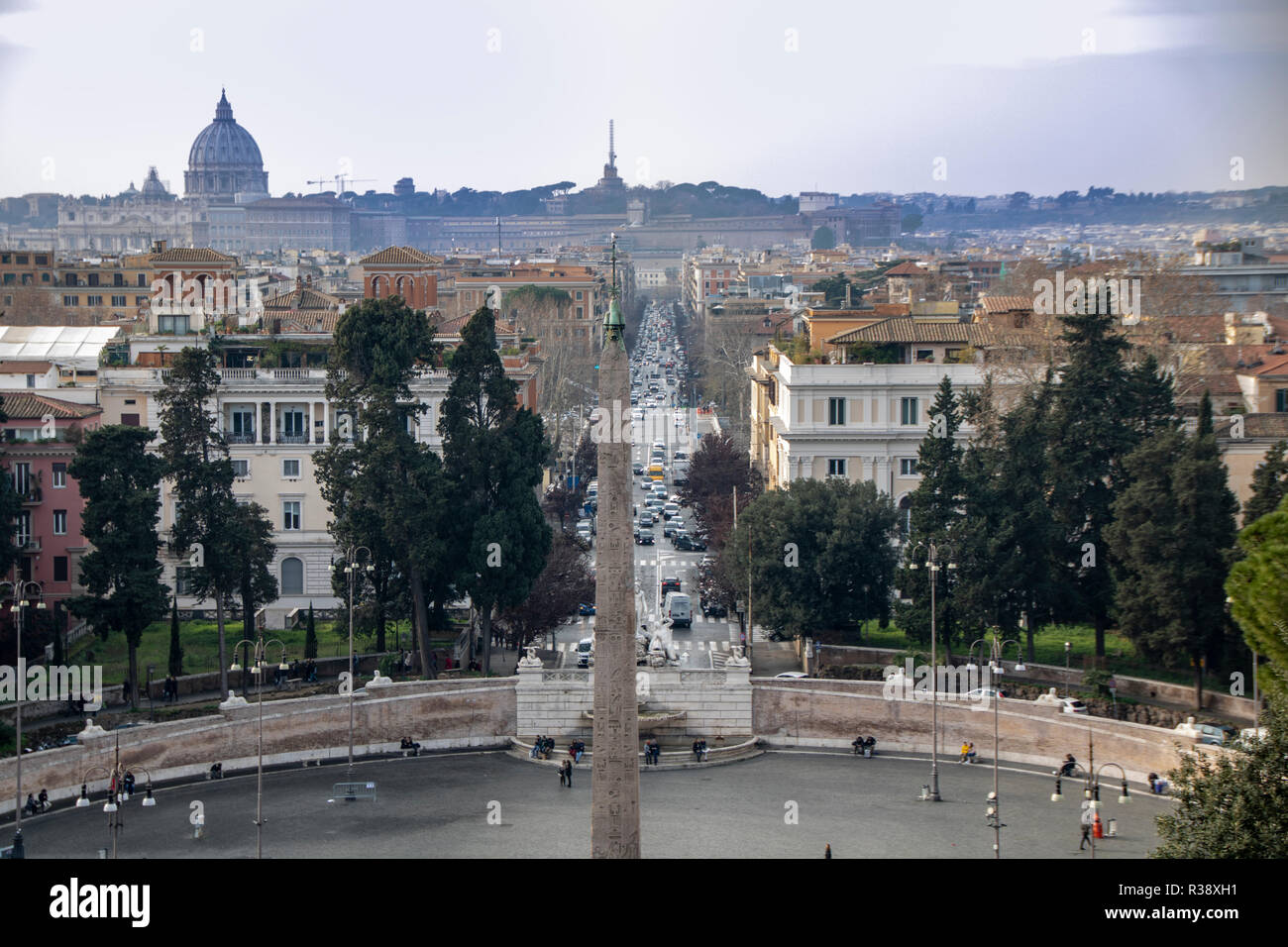 AT ROME - ITALY - ON 01/05/2018 - View Piazza del Popolo from the hill ...