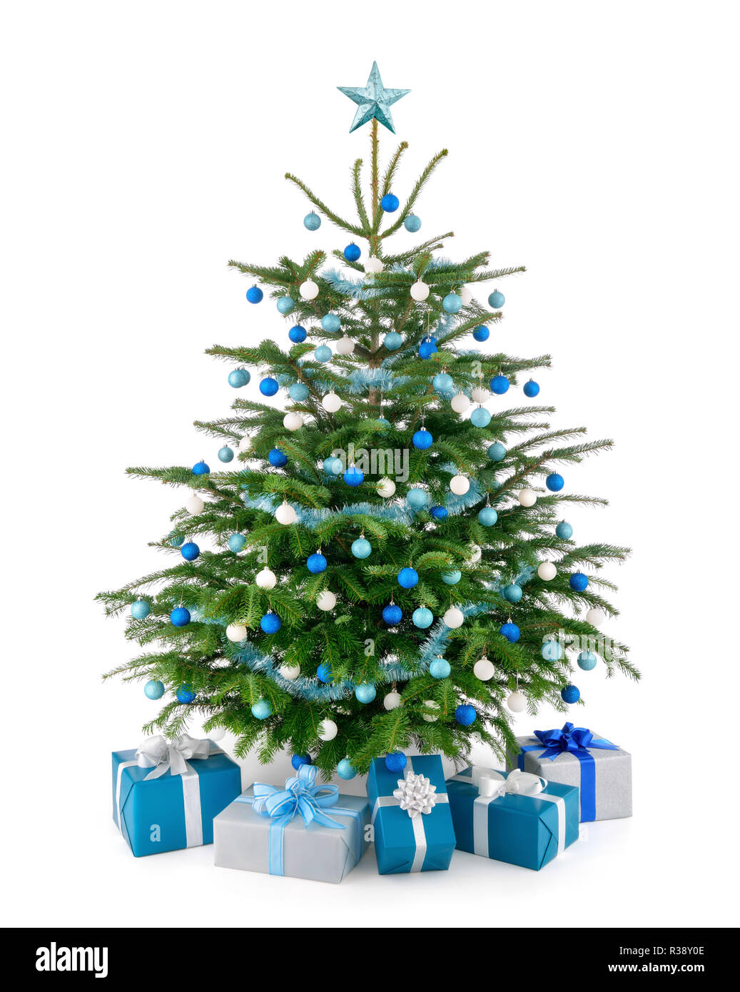 Silver tree with decorations Cut Out Stock Images & Pictures - Alamy