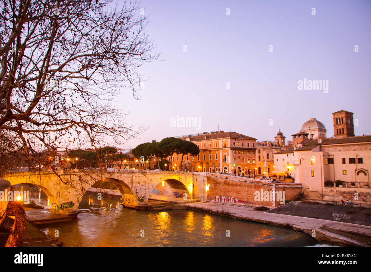 View of Tiber riverside and Trastevere, the oldest quarter of Rome at ...