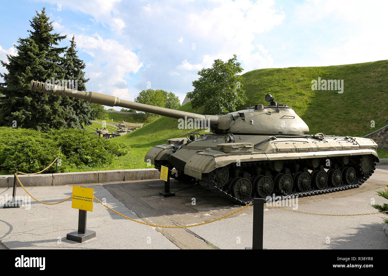 KIEV, UKRAINE - JULY 13, 2018: Military armored vehicle tank in war ...