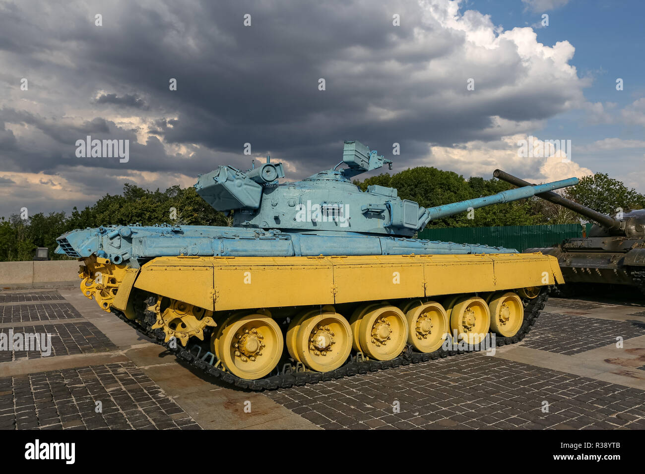 KIEV, UKRAINE - JULY 13, 2018: Military armored vehicle tank in war ...