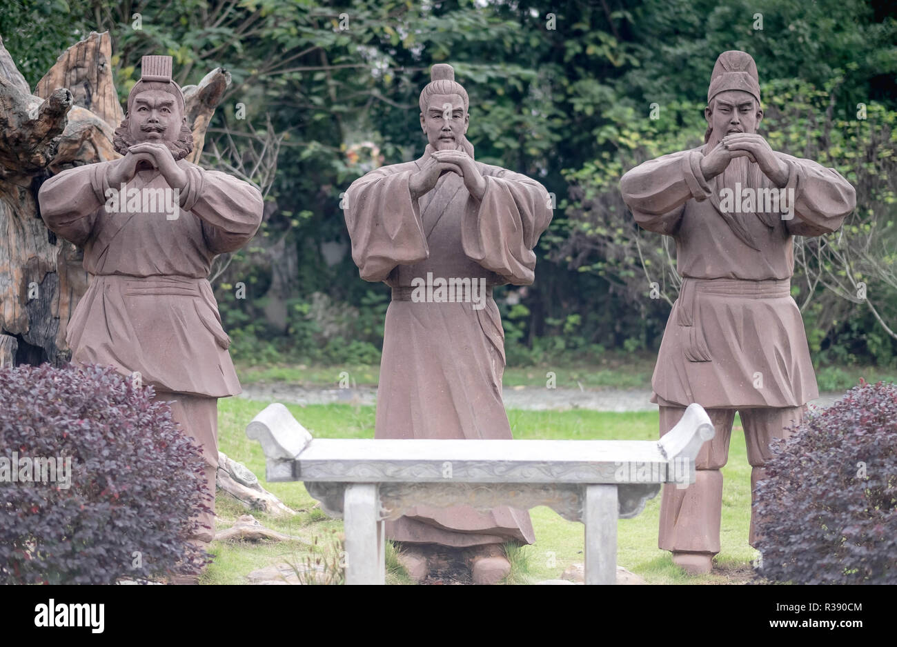 CHIBI, HUBEI/ CHINA - OCT 25 2018: Statues of Guan Yu, Liu Bei and ...