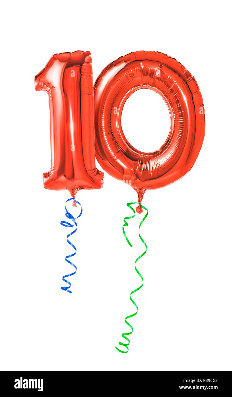 red balloons with ribbon - number 10 Stock Photo - Alamy