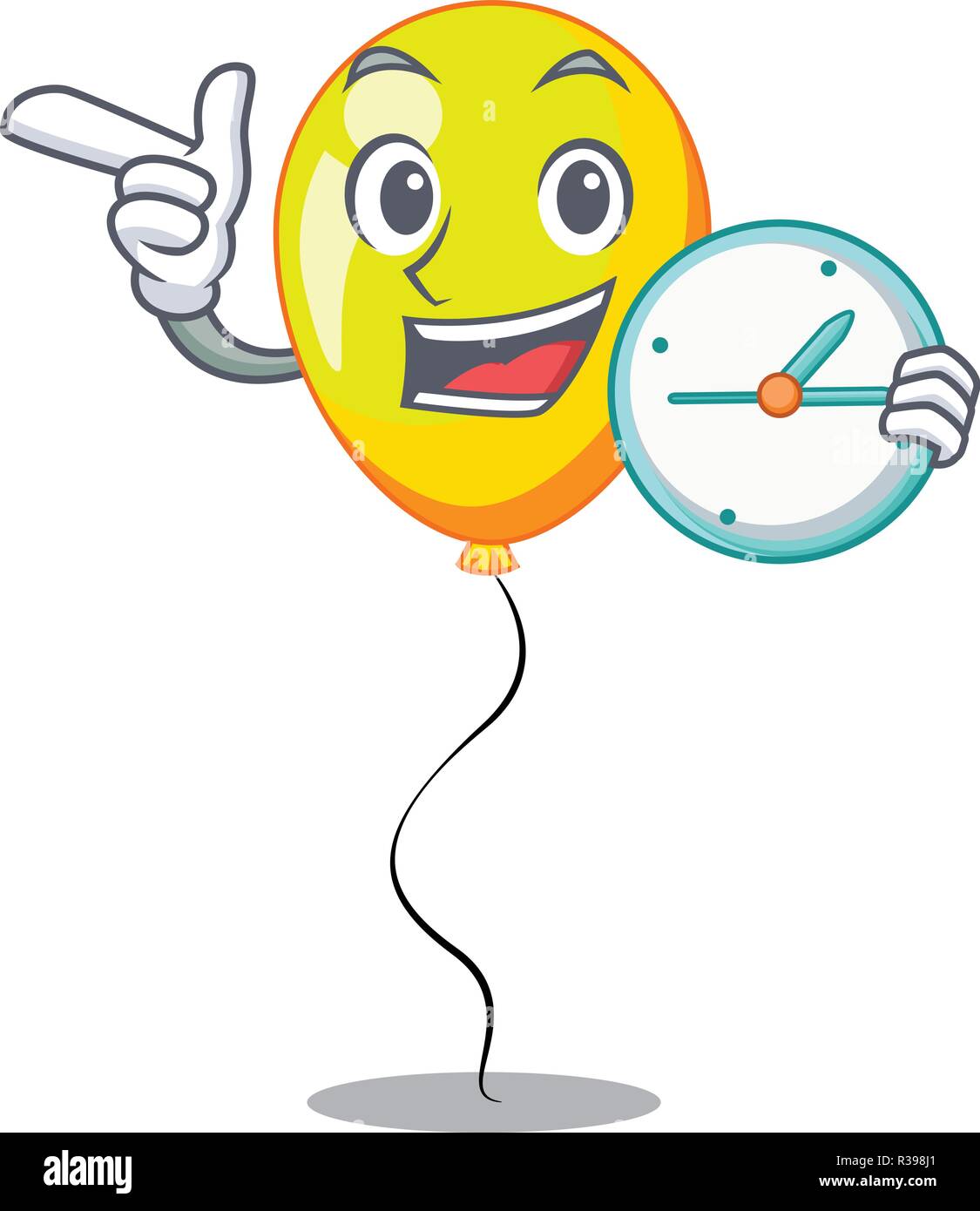 With clock yellow balloon air in flying cartoon Stock Vector Image ...