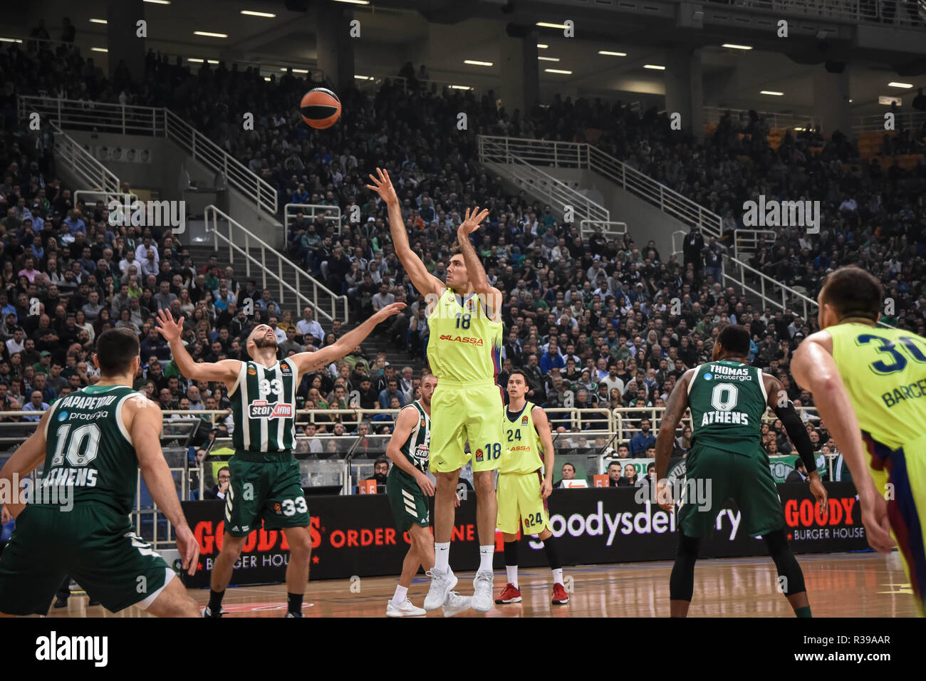 Athens, Greece. 21st Nov, 2018. Pierre David Oriola (18) seen in action ...
