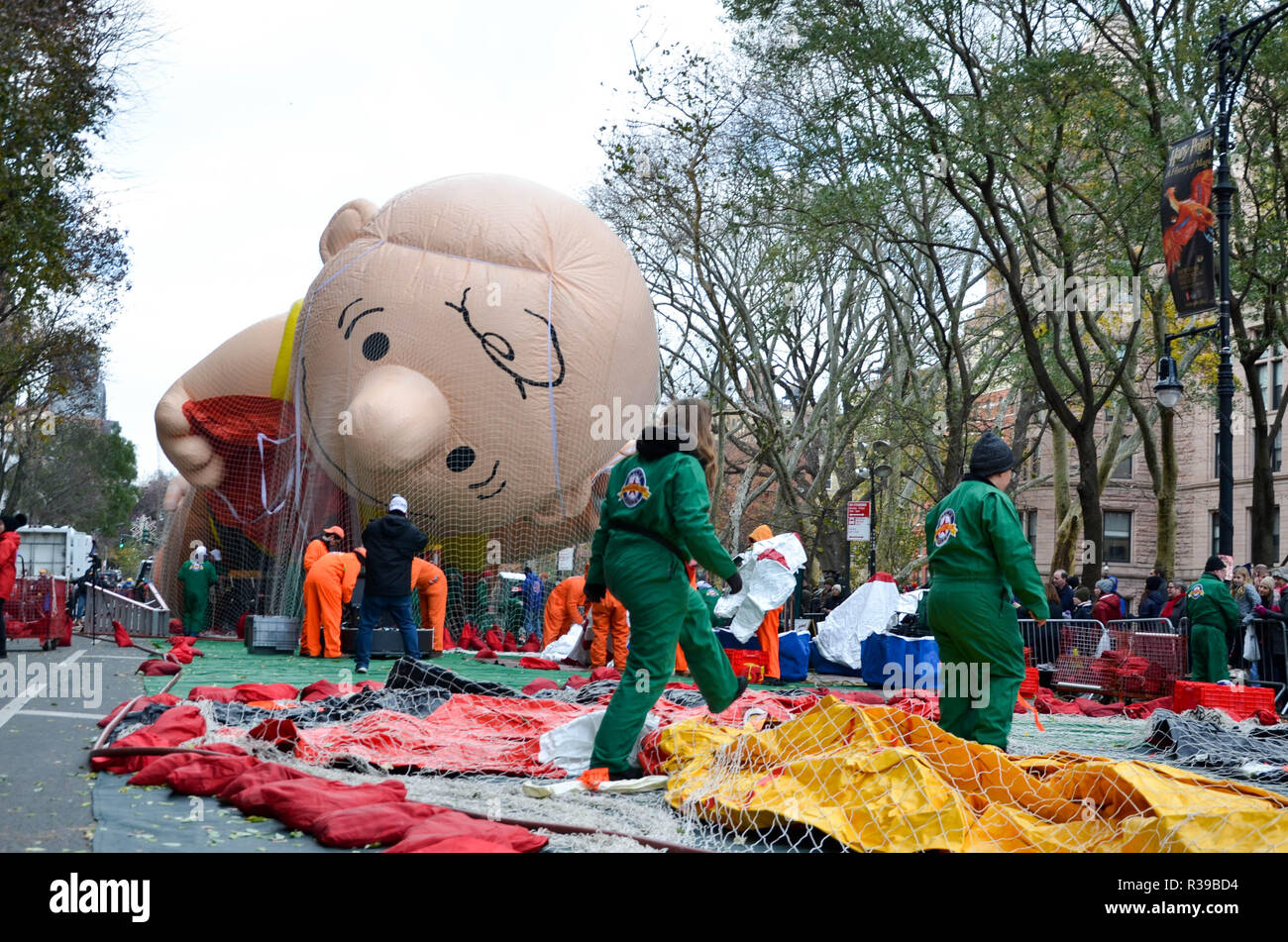 Balloons seen being blown up during the 2018 Macy's Thanksgiving Day ...