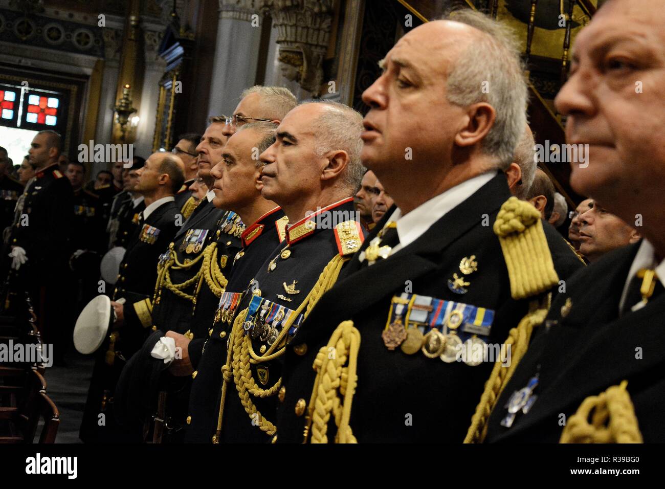 Members of Greek Armed Forces seen at the Cathedral of Athens during ...