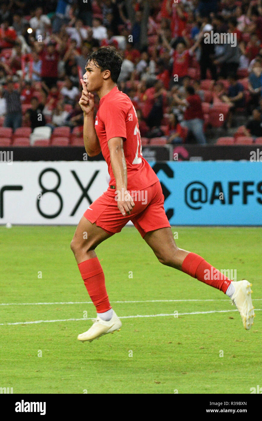 Singapore. 21st Nov, 2018. Singapore's Ikhsan Fandi Ahmad celebrates ...