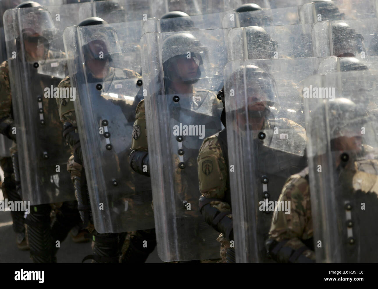 Beirut, Lebanon. 22nd Nov, 2018. Lebanese riot police soldiers march ...