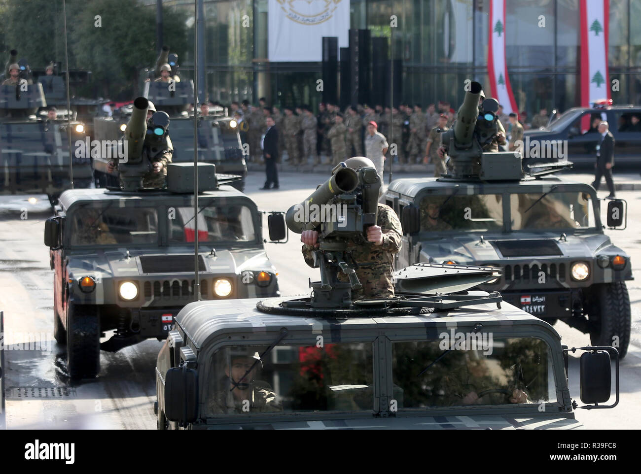 Beirut, Lebanon. 22nd Nov, 2018. Military vehicles and armoured ...