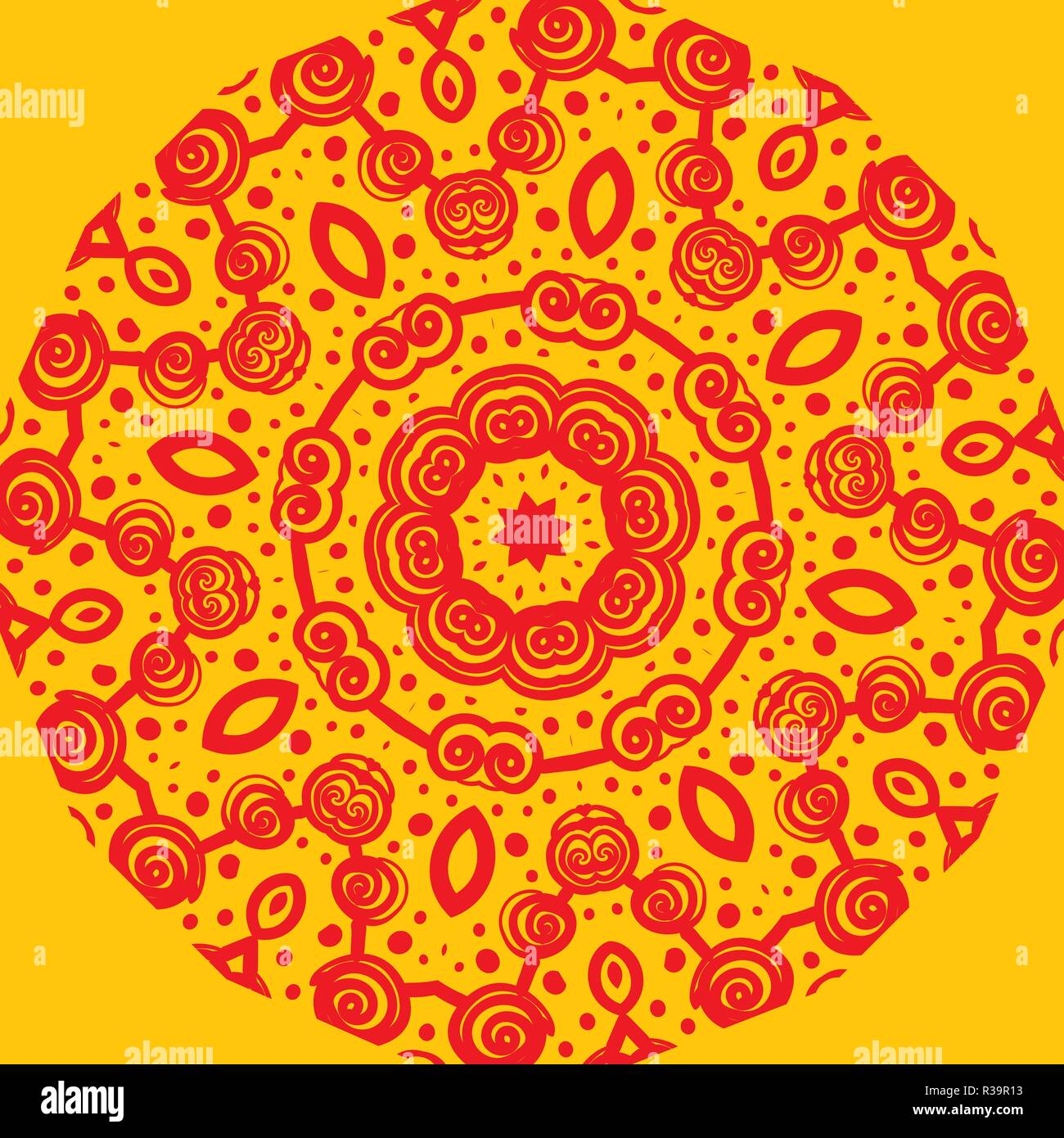 Orange Mandala-like Pattern On Yellow Background Stock Vector Image ...