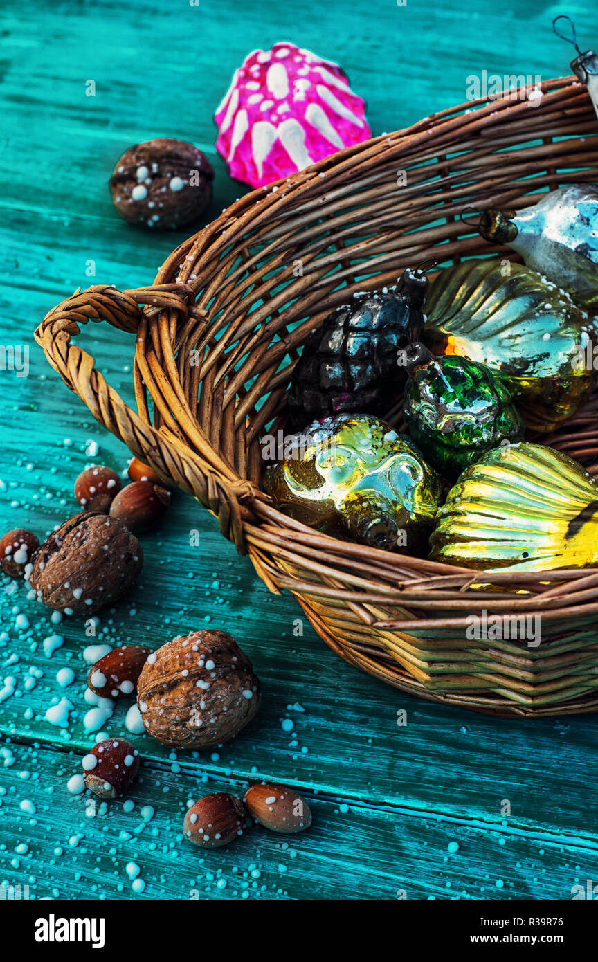 basket with the charm of yesteryear glass toy Stock Photo - Alamy