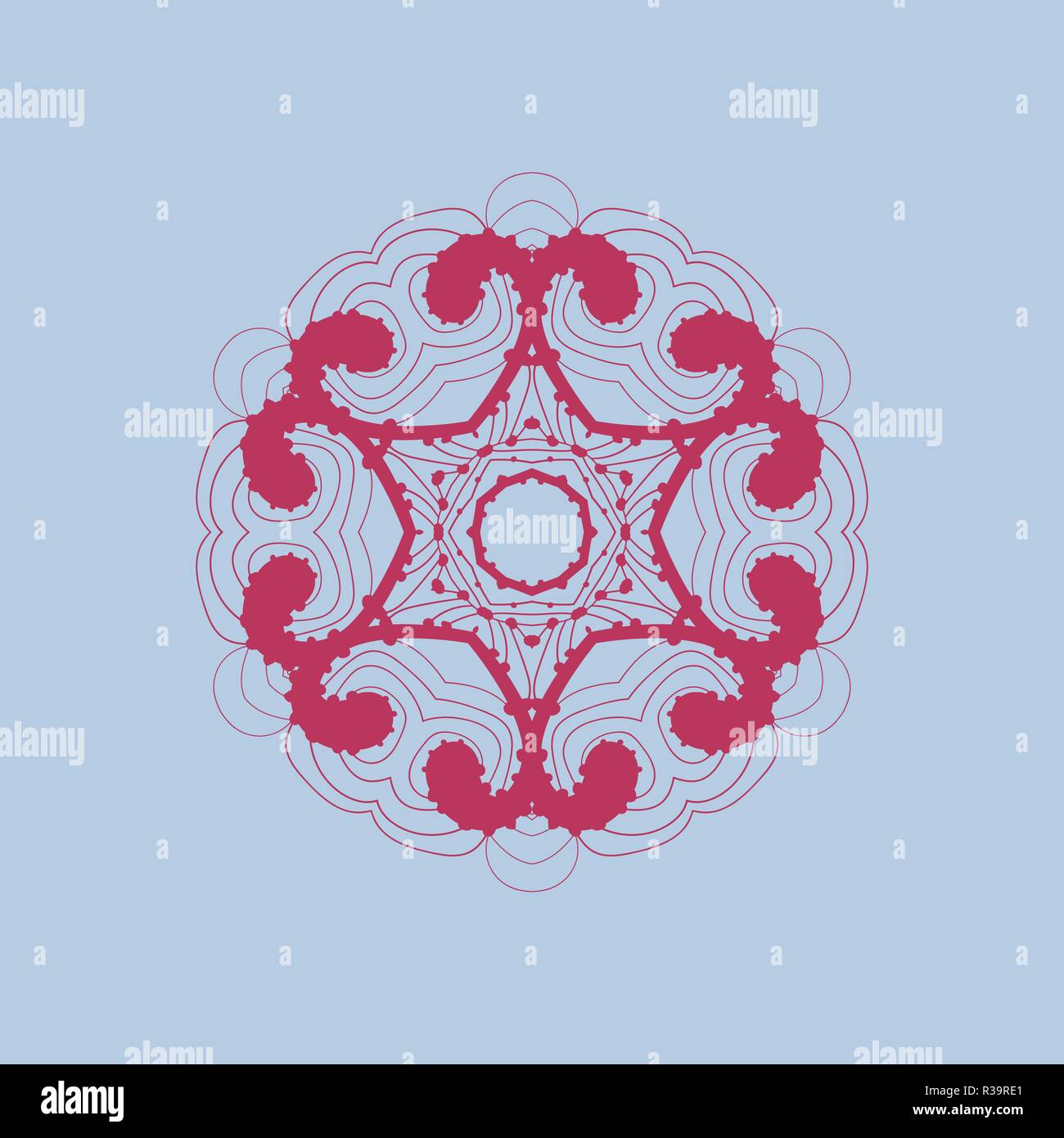 Red Mandala With Bended Lines. Outlined mandala-like zentangle design ...