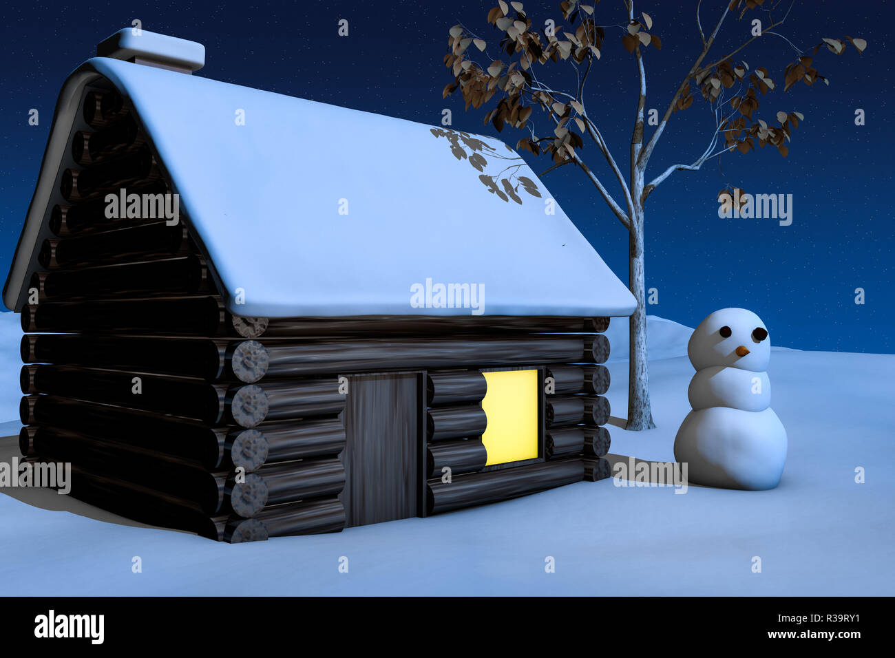 Snowman night snowy cabin hi-res stock photography and images - Alamy