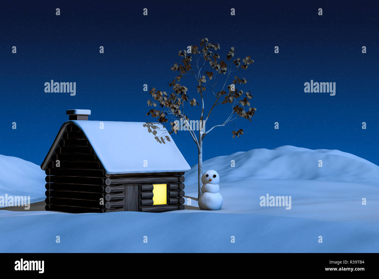 Snowman christmas night cabin hi-res stock photography and images - Alamy
