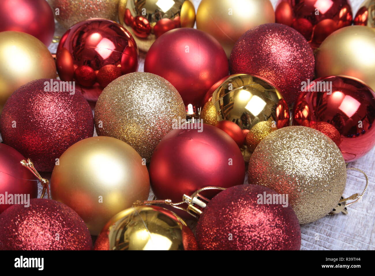Christmas red balls isolated on silver background Stock Photo - Alamy