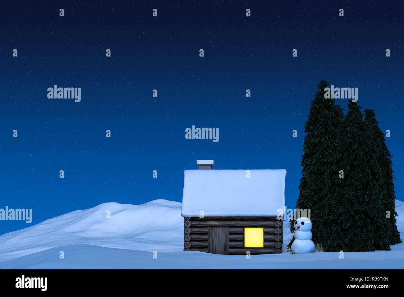 Snowman christmas night cabin hi-res stock photography and images - Alamy