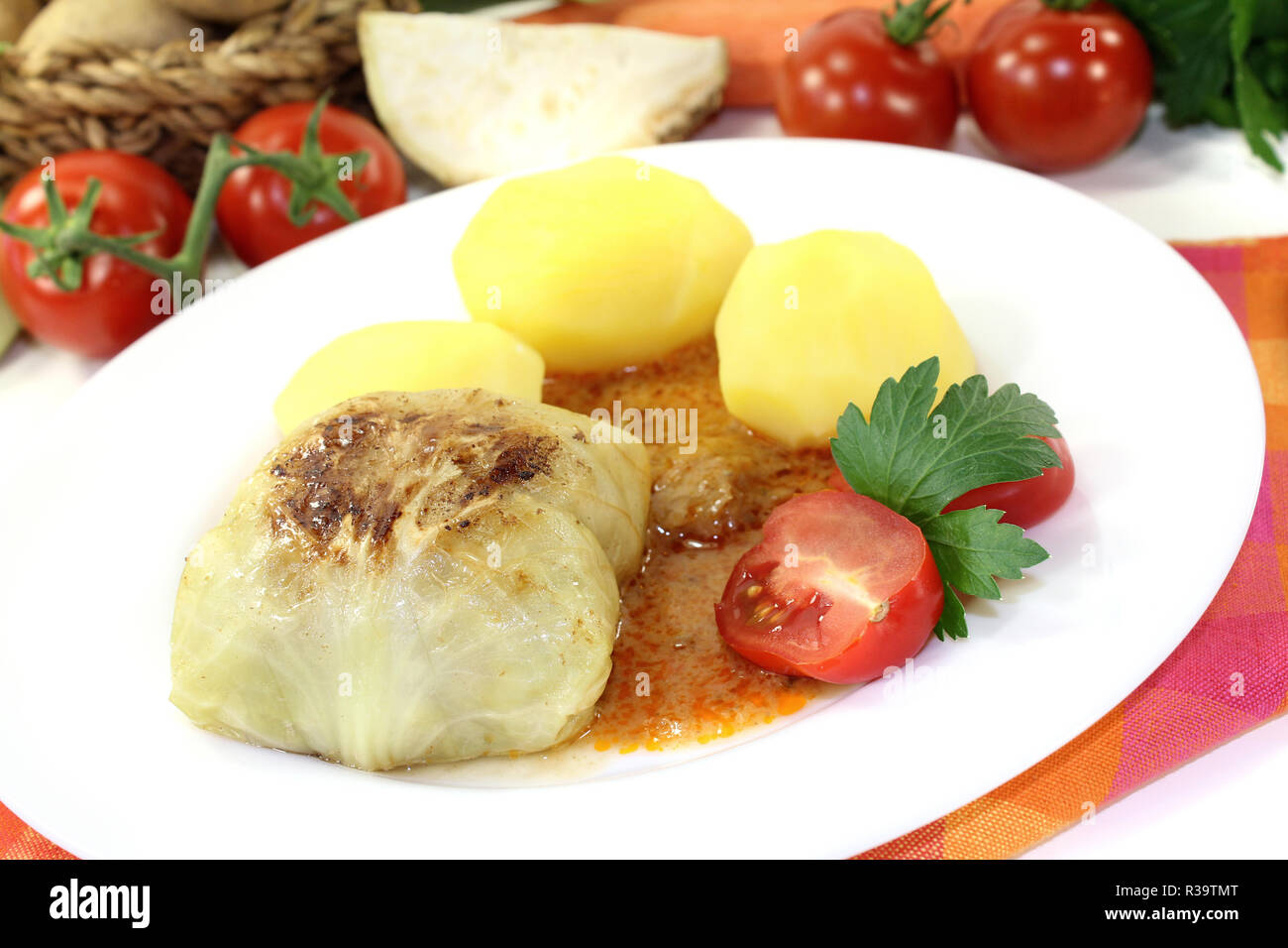 cabbage roulade with potatoes and gravy Stock Photo - Alamy