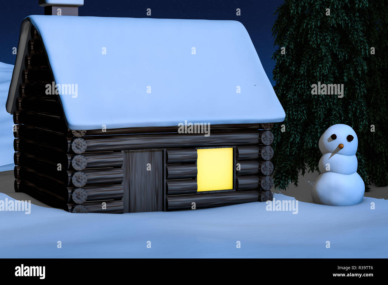 Snowman christmas night cabin hi-res stock photography and images - Alamy