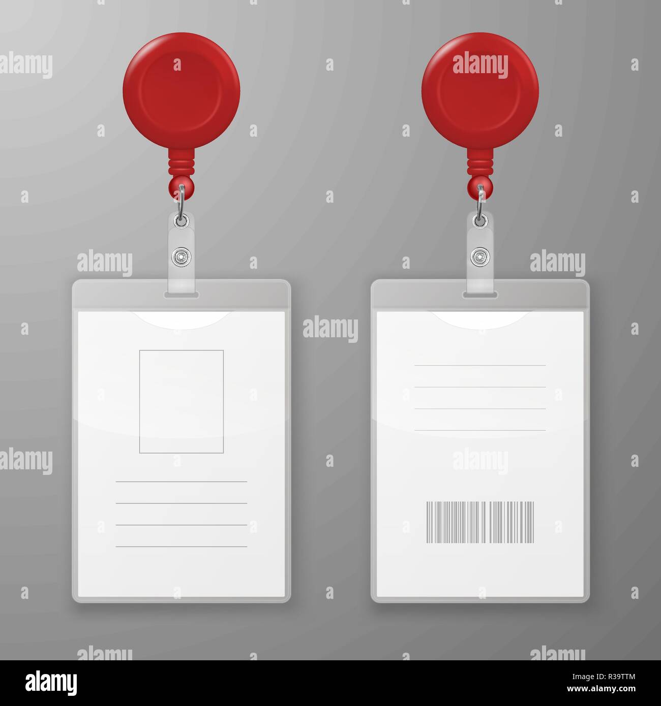 Vector Realistic Blank Office Graphic Id Cards with Round Clasp Reel ...