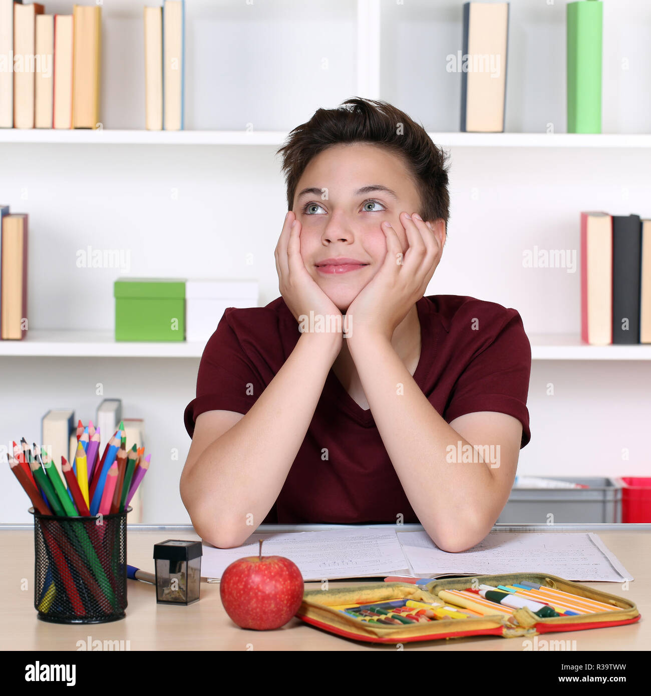 boy dreaming and thinking in the classroom at school Stock Photo - Alamy