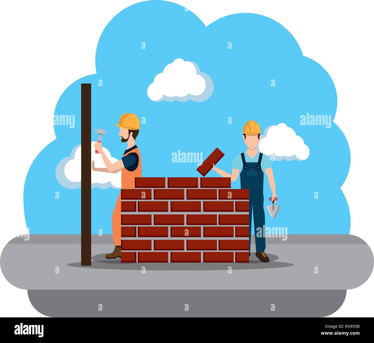 builders construction working scene vector illustration design Stock ...