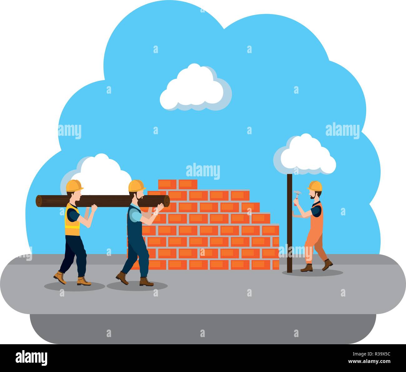 builders construction working scene vector illustration design Stock ...