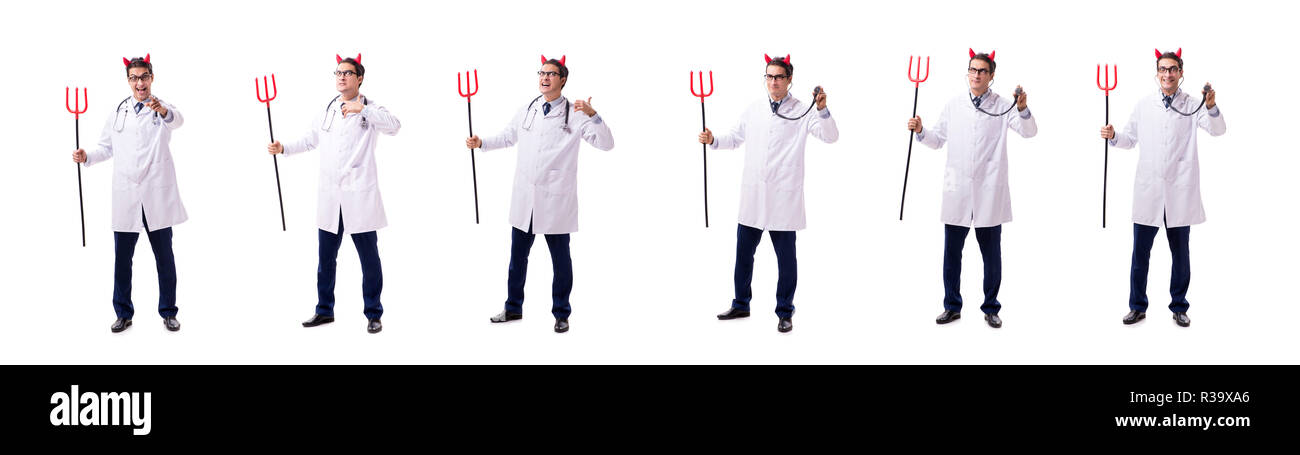 Devil doctor in funny medical concept isolated on white background ...