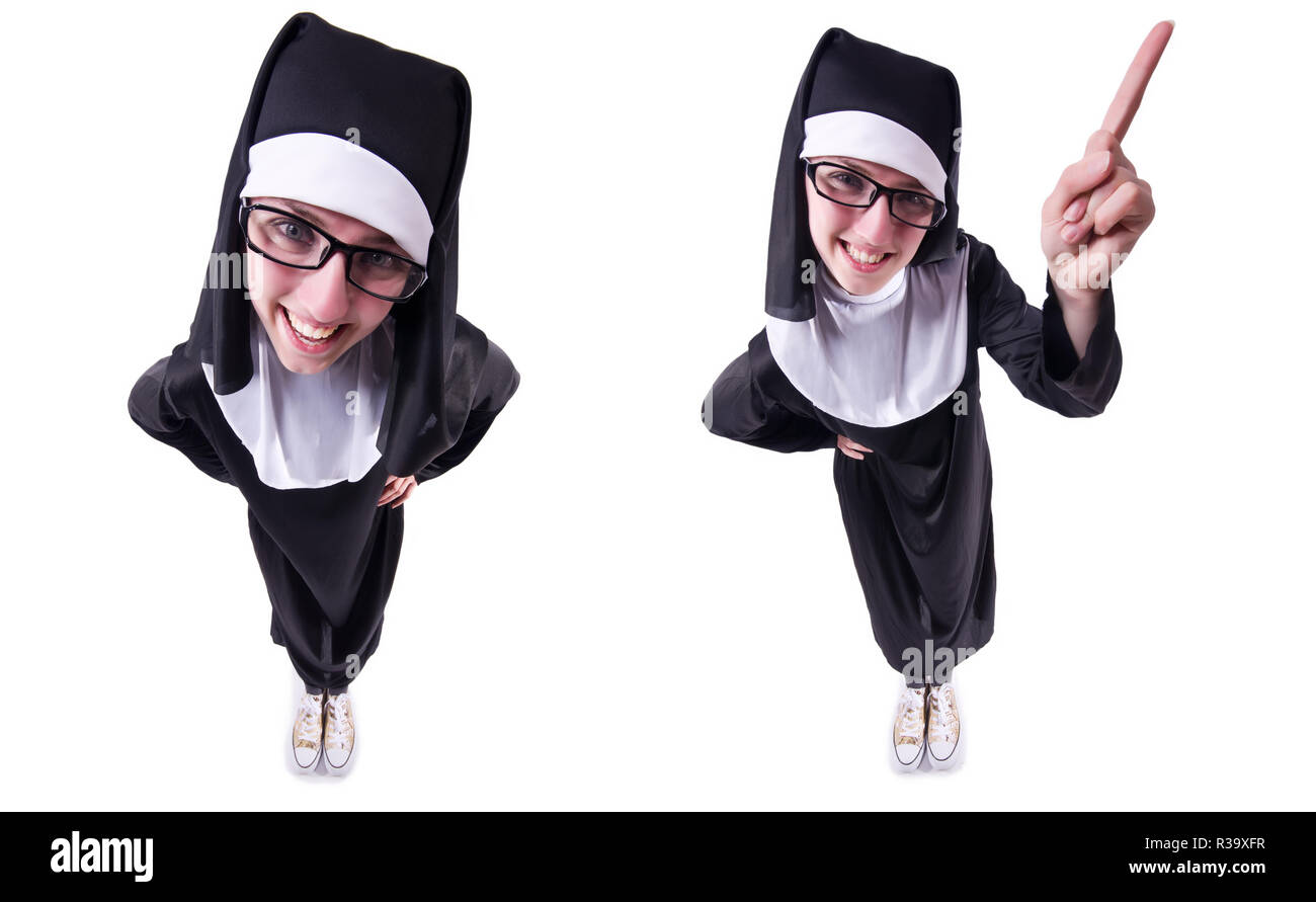 Funny nun isolated on the white background Stock Photo - Alamy