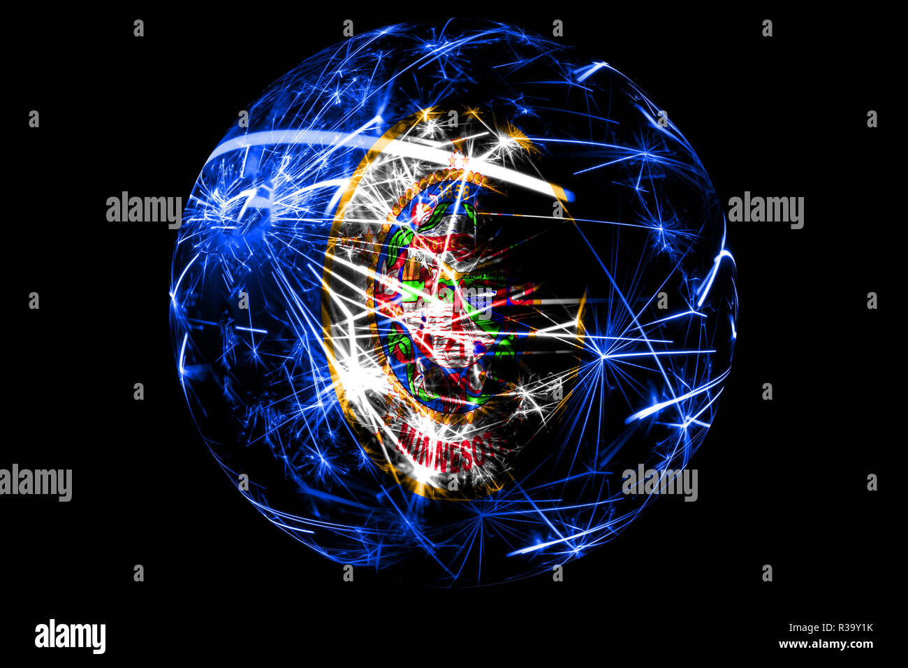 Abstract Minnesota sparkling flag. American Christmas ball holiday ...